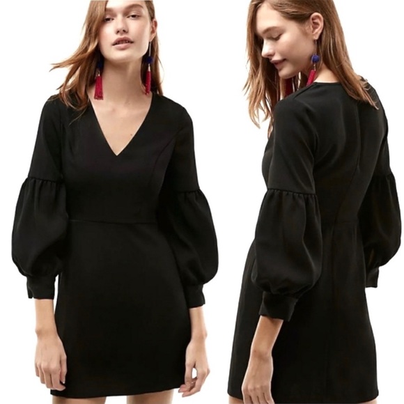 Express | Dresses | Express Puff Sleeves Midi Dress V Cut Black | Poshmark
